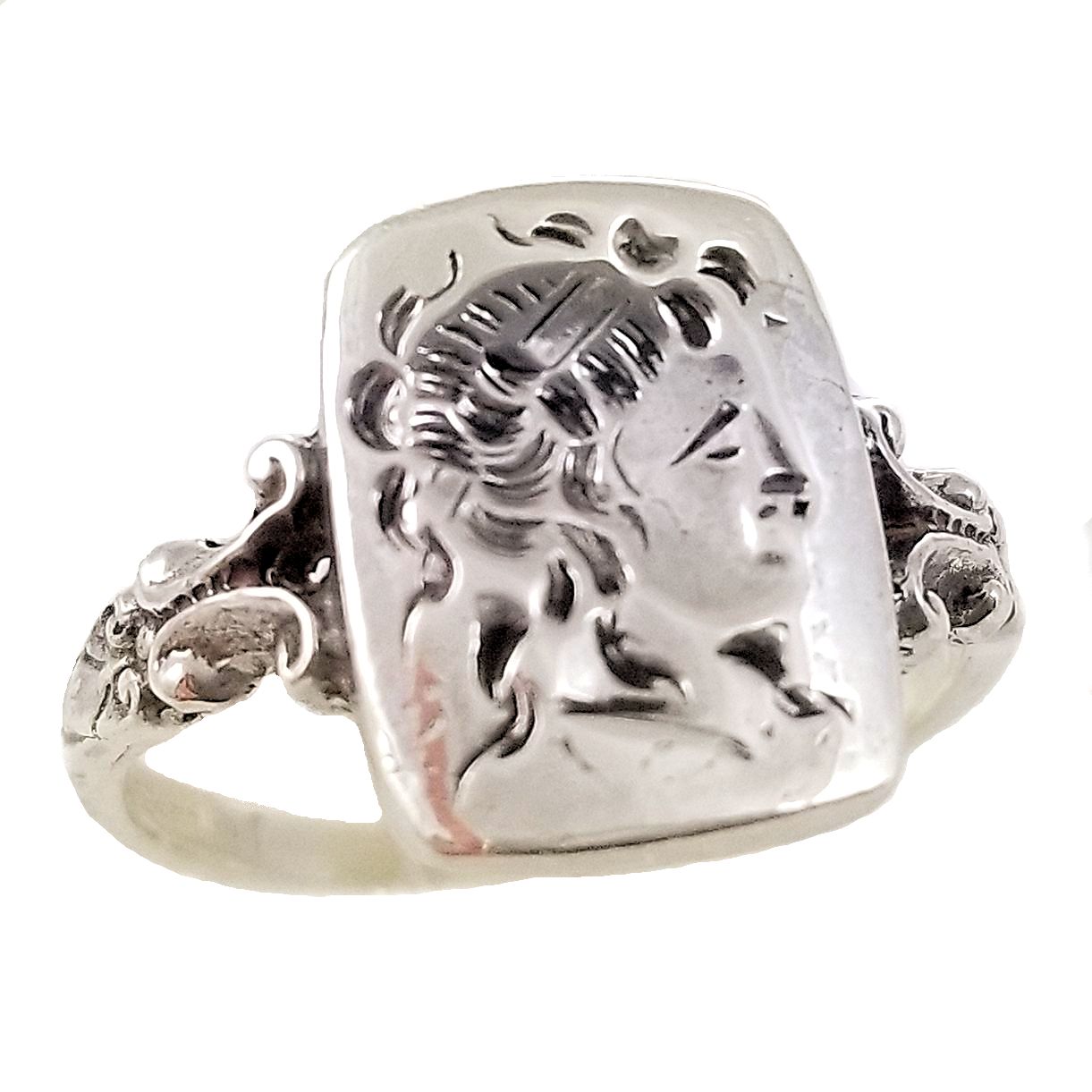 Neoclassical Goddess Diana Intaglio Seal Ring in Sterling Silver
